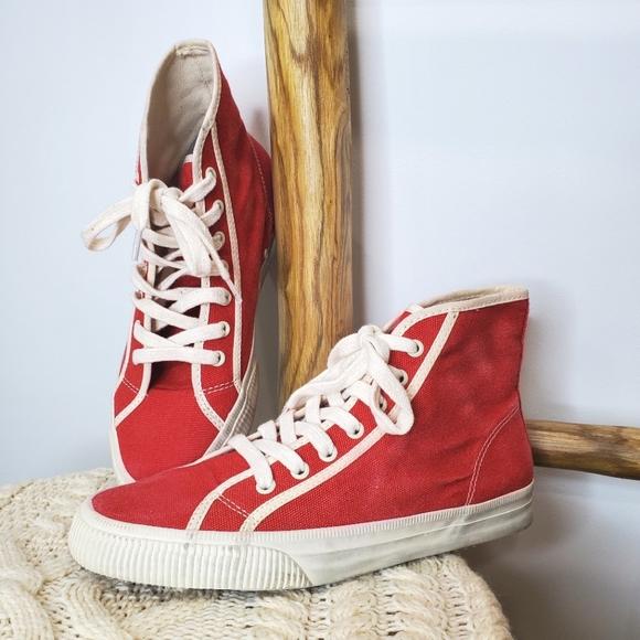 Re/Done | Shoes | Redone Red 9s High Top Sneaker Canvas Lace Up | Poshmark